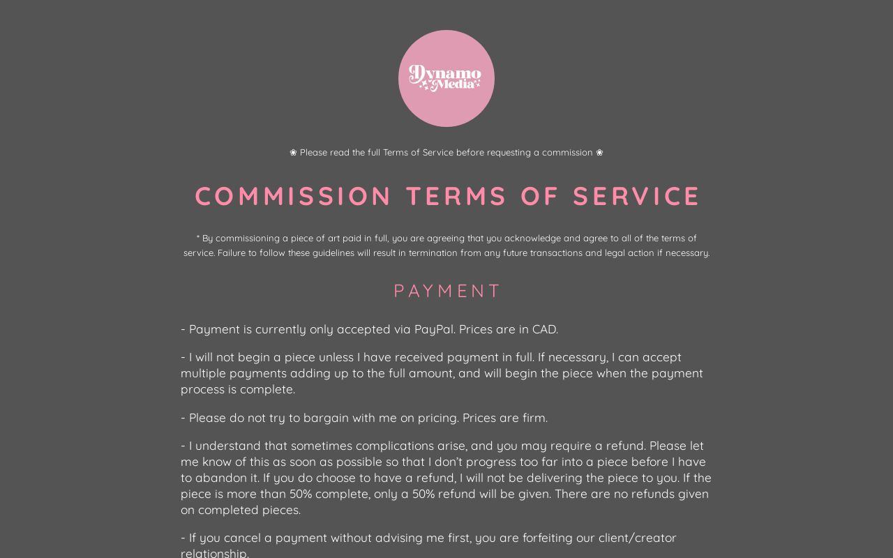 Dynamo Media - Commission Terms of Service